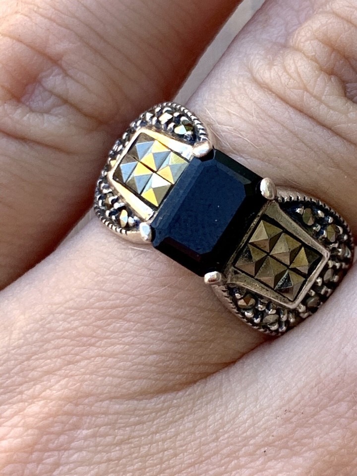 925 Sterling Silver Designer Judith Jack Marcasite And Onyx Ring | eBay