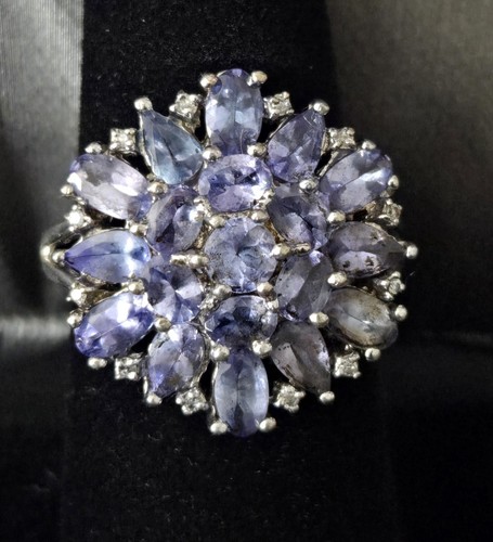 Sterling Silver Cluster Lite Blue Gemstone Ring Size 7 1/2 | eBay