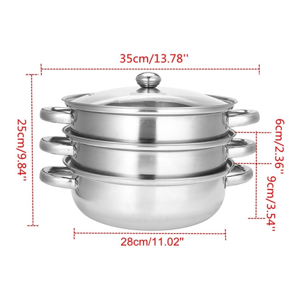 4 Tier Vegetable Steamer Pan Set 28cm Food Stainless Steel Pot Cooking ...