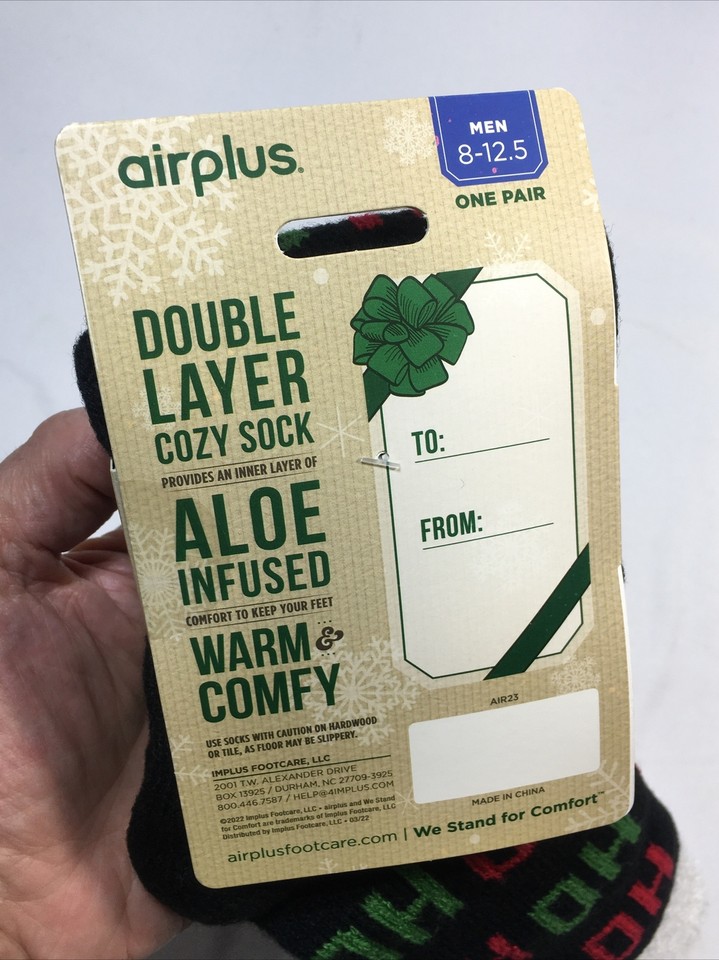 Airplus SOCKS Men's Double Layer Cozy Aloe Vera Infused Ho Ho Ho Green ...