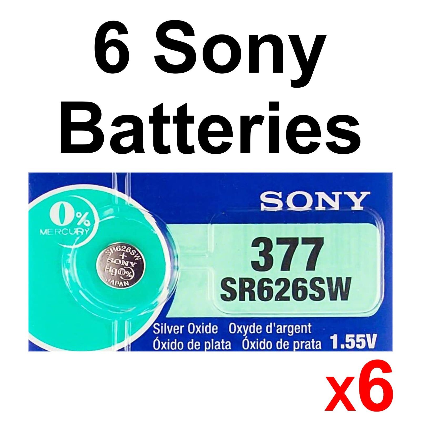6 NEW SONY 377 SR626SW SR66 V377 watch battery FRESHLY NEW - USA Seller ...