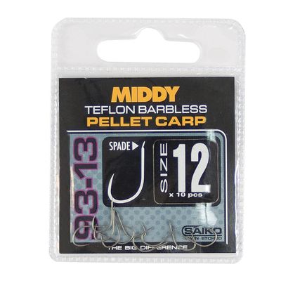 MIDDY T93-13 SPADE END - SPECIMEN CARP - TEFLON BARBLESS HOOKS - COARSE ...