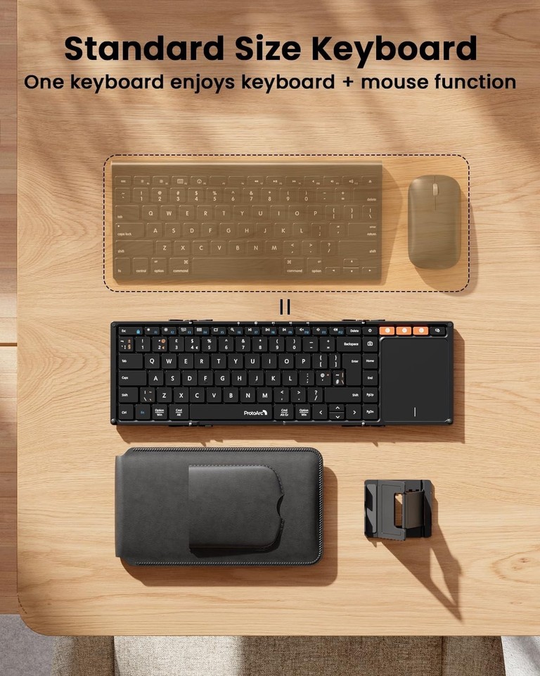 Protoarc XK01 TP Foldable Bluetooth Keyboard with Touchpad, Full Size ...