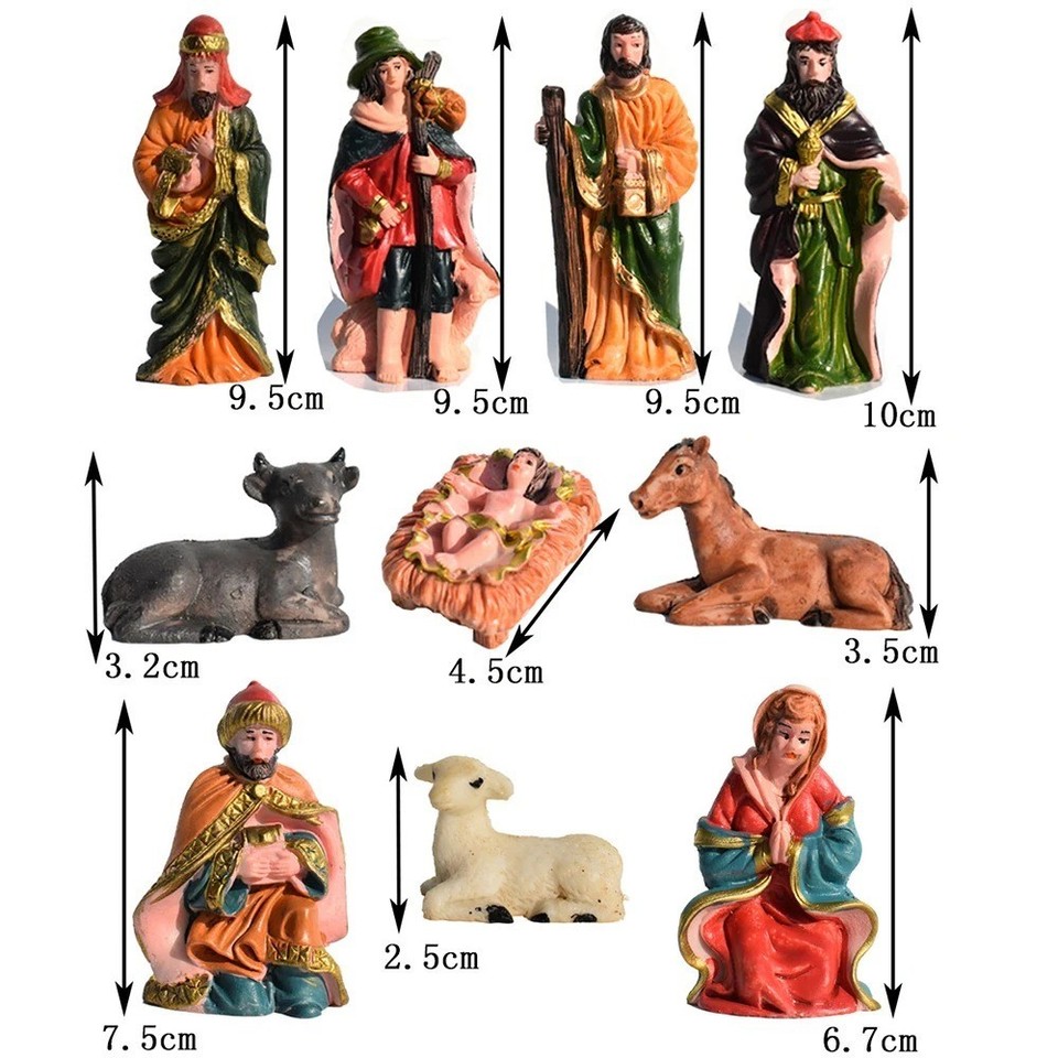 10Pcs Nativity Figures Set Christmas Traditional Jesus Birth Movable ...