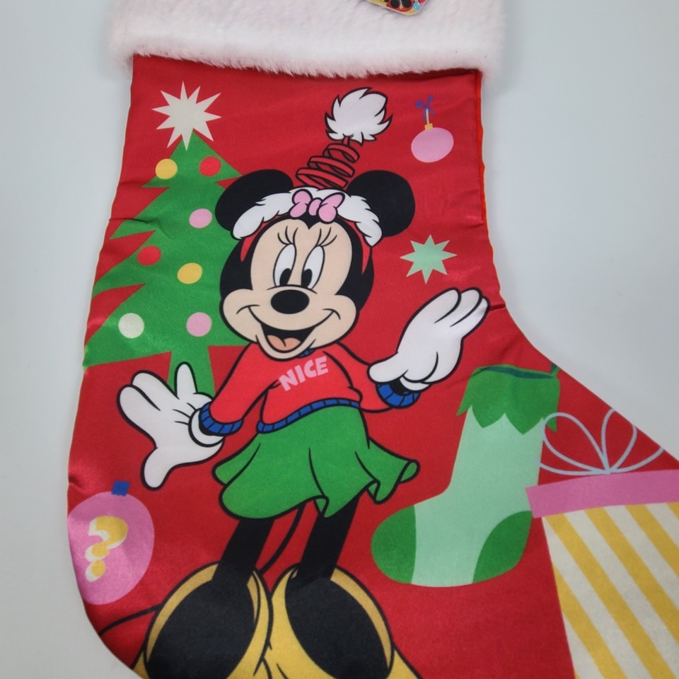 DISNEY MINNIE MOUSE 15" Christmas Stocking Faux Fur Trim Holiday NEW | eBay