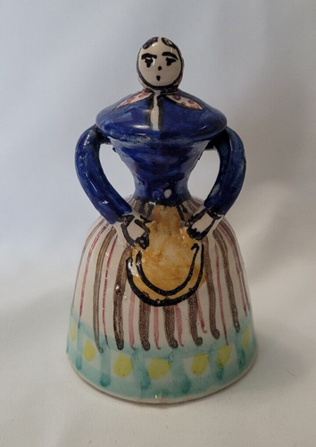 Vintage Spanish Folk Art Woman Bell Ceramic Mexican Signed Painted ...