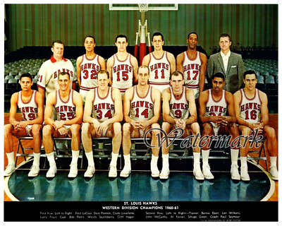 NBA 1960 - 61 St. Louis Hawks Color Team Picture Division Champion 8 X ...