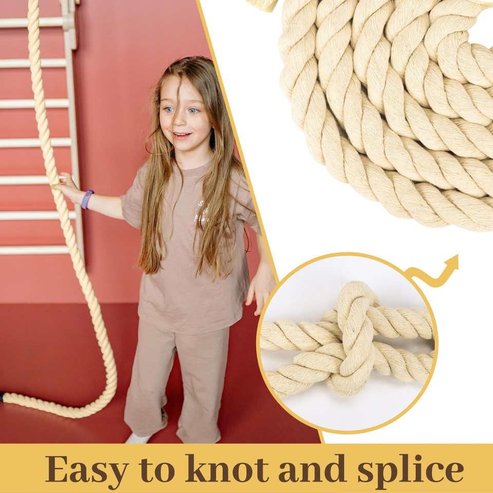 2 Pack 10ft Natural Twisted Cotton Rope - Strong Triple-Strand Rope for ...