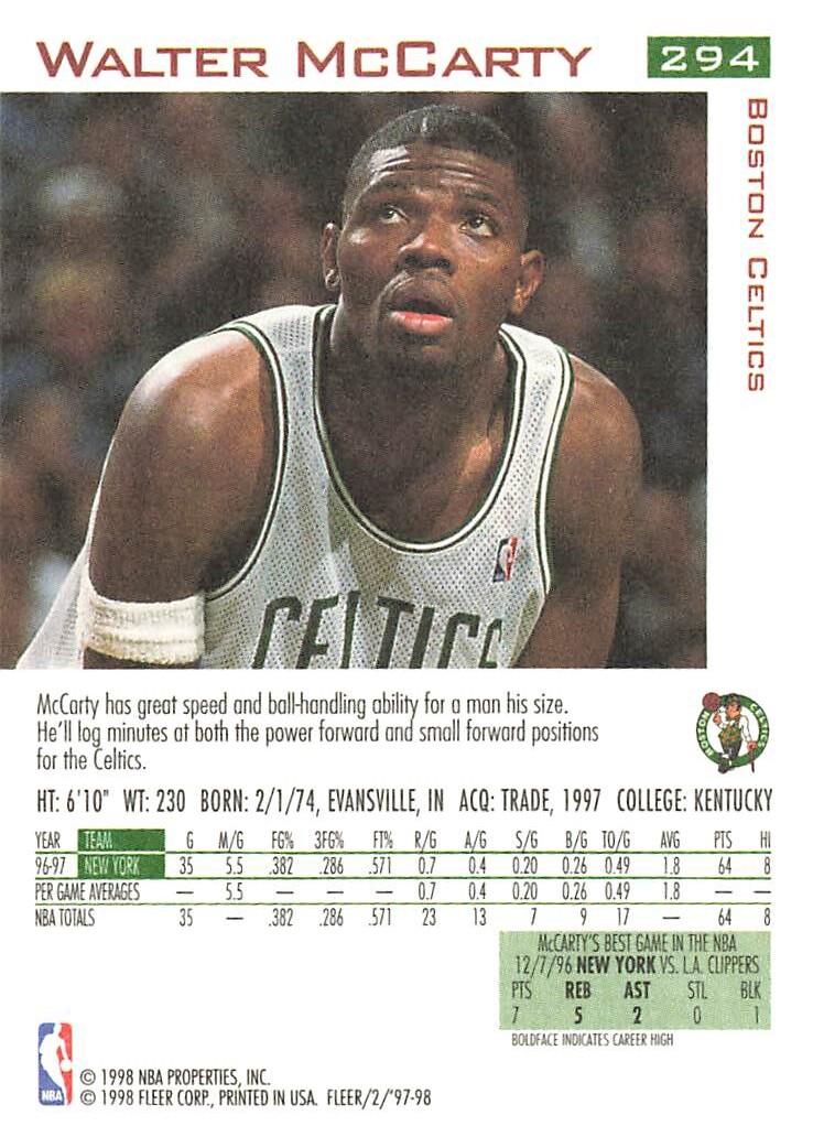 1997-98 Fleer - Walter McCarty #294 for sale online | eBay