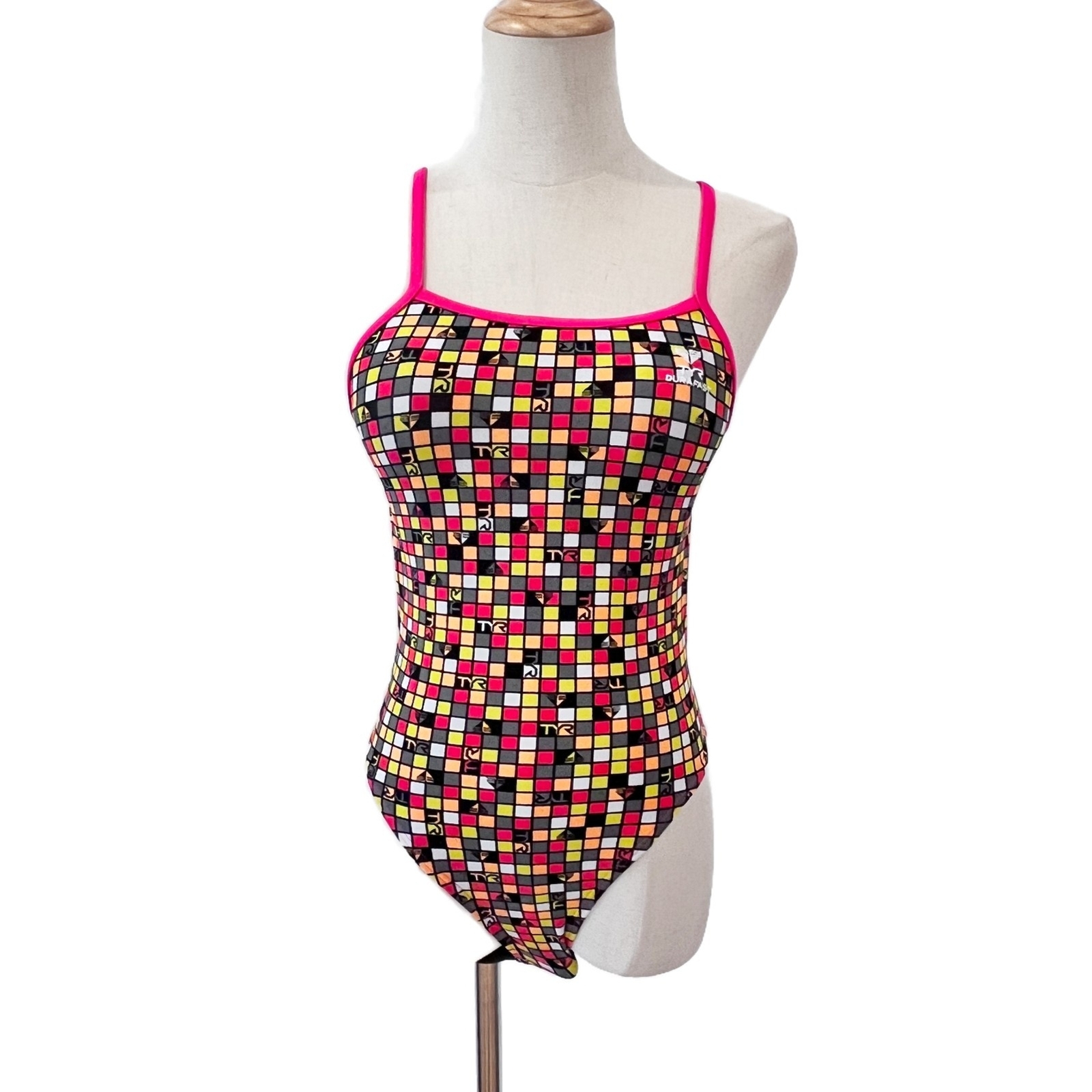 TYR Check Pink One Piece Swimsuit Multicolor Durafast… - Gem
