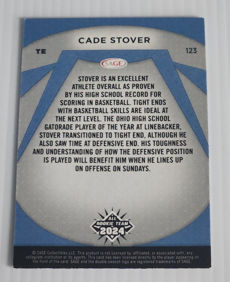 2024 Sage High Series Cade Stover All Rookie Team Black Parallel #123 ...