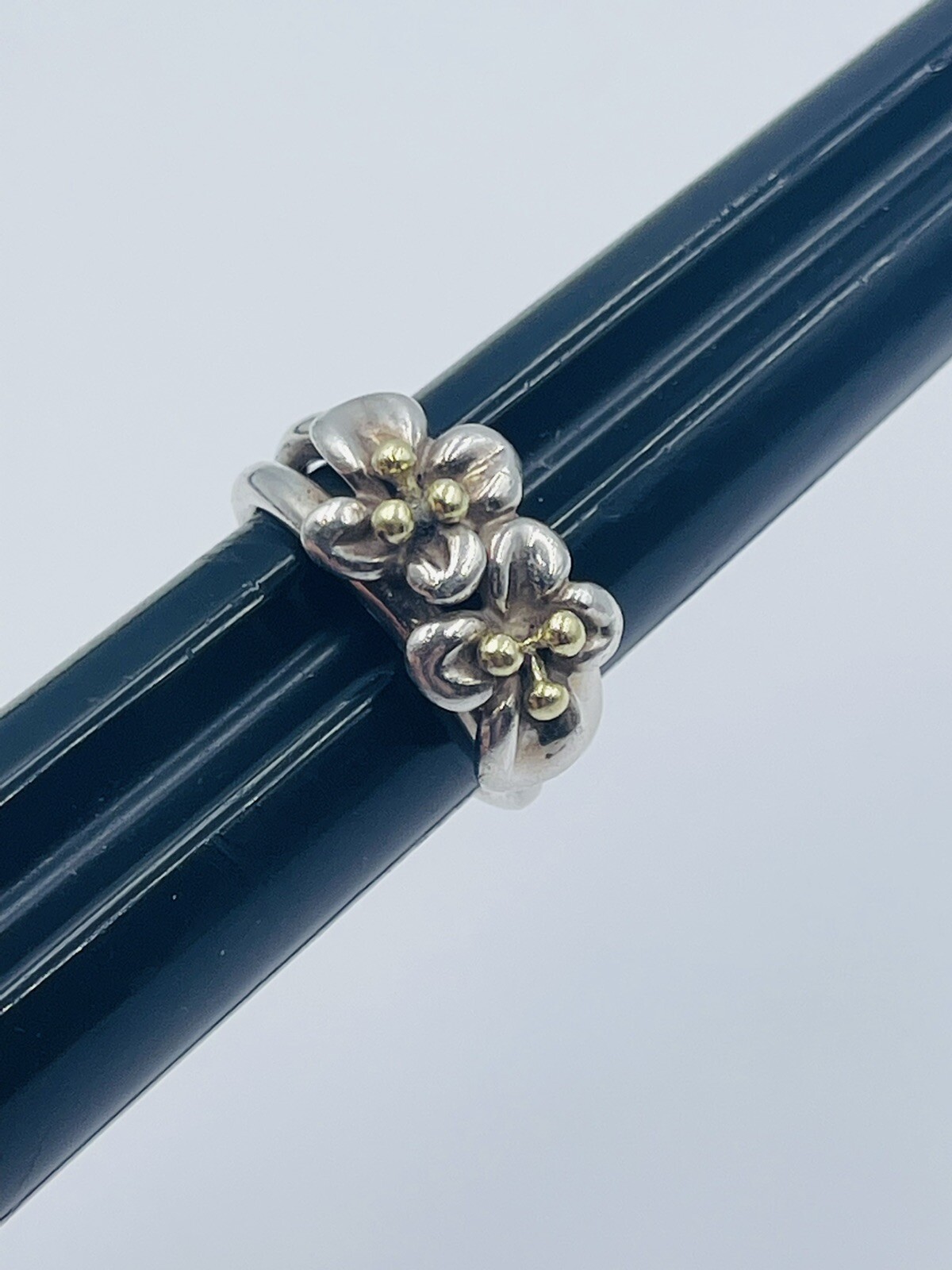 Ann King Sterling Silver & 18k Gold Flower Ring Size 8 - Gem