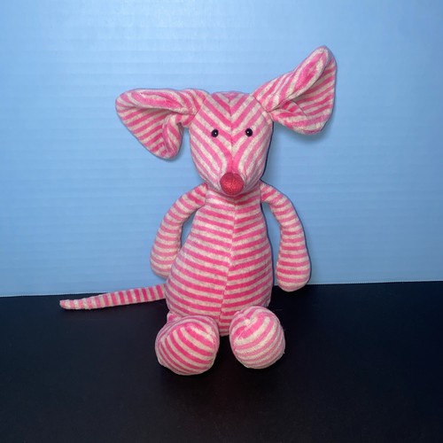 Jellycat Plush Mouse Bonbon Pink Gray Stripes 11" Stuffed Velour Velvet ...