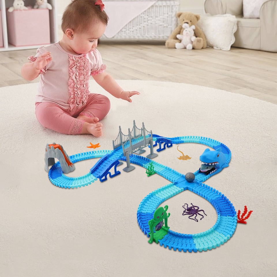 Track Toys 264 Pcs Shark Race Car Toys Ocean Theme Shark Race Car Toys ...