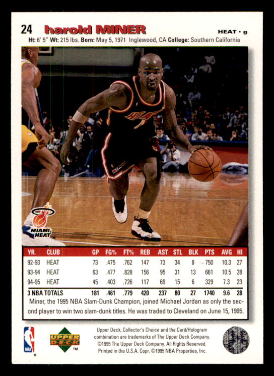 1995 Collector's Choice Harold Miner Player's Club #24 Miami Heat | eBay