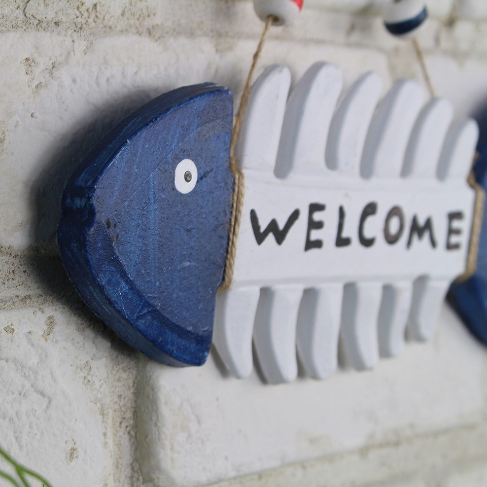 Wooden Fish Bone Welcome Card Beach Sign Wall Decor Skeleton Hanging ...