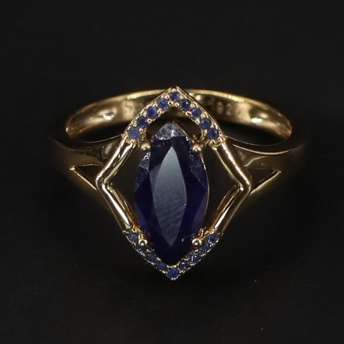Sterling Silver - STAUER Blue Sapphire Gold Cocktail Ring Size 8.5 - 3g ...