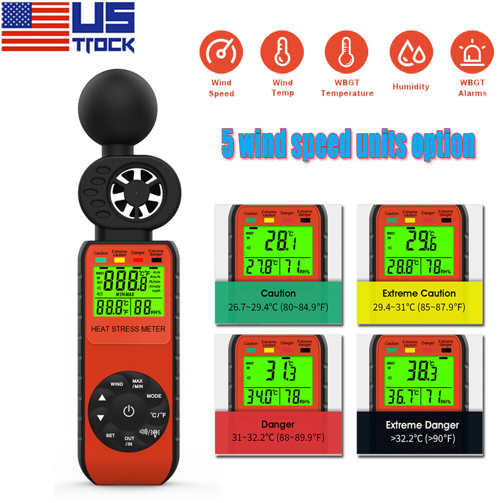 Digital Anemometer 3 in 1 Handheld WBGT Wind Speed Meter Temperature ...