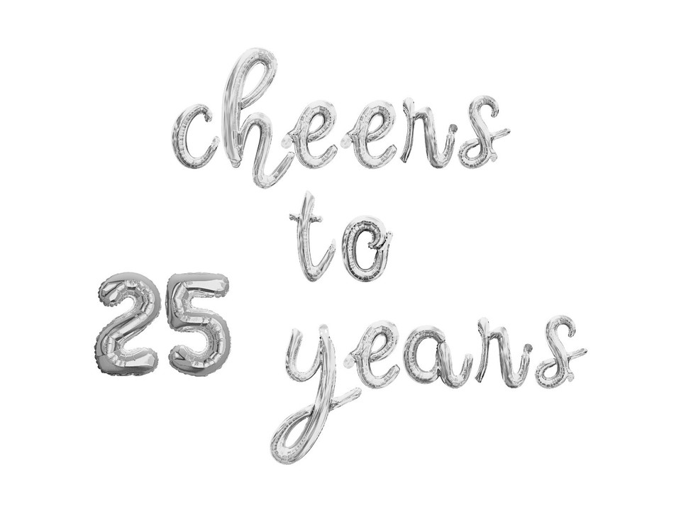 CHEERS TO 25 YEARS Cursive Letter Balloon Banner - 25th Birthday or ...