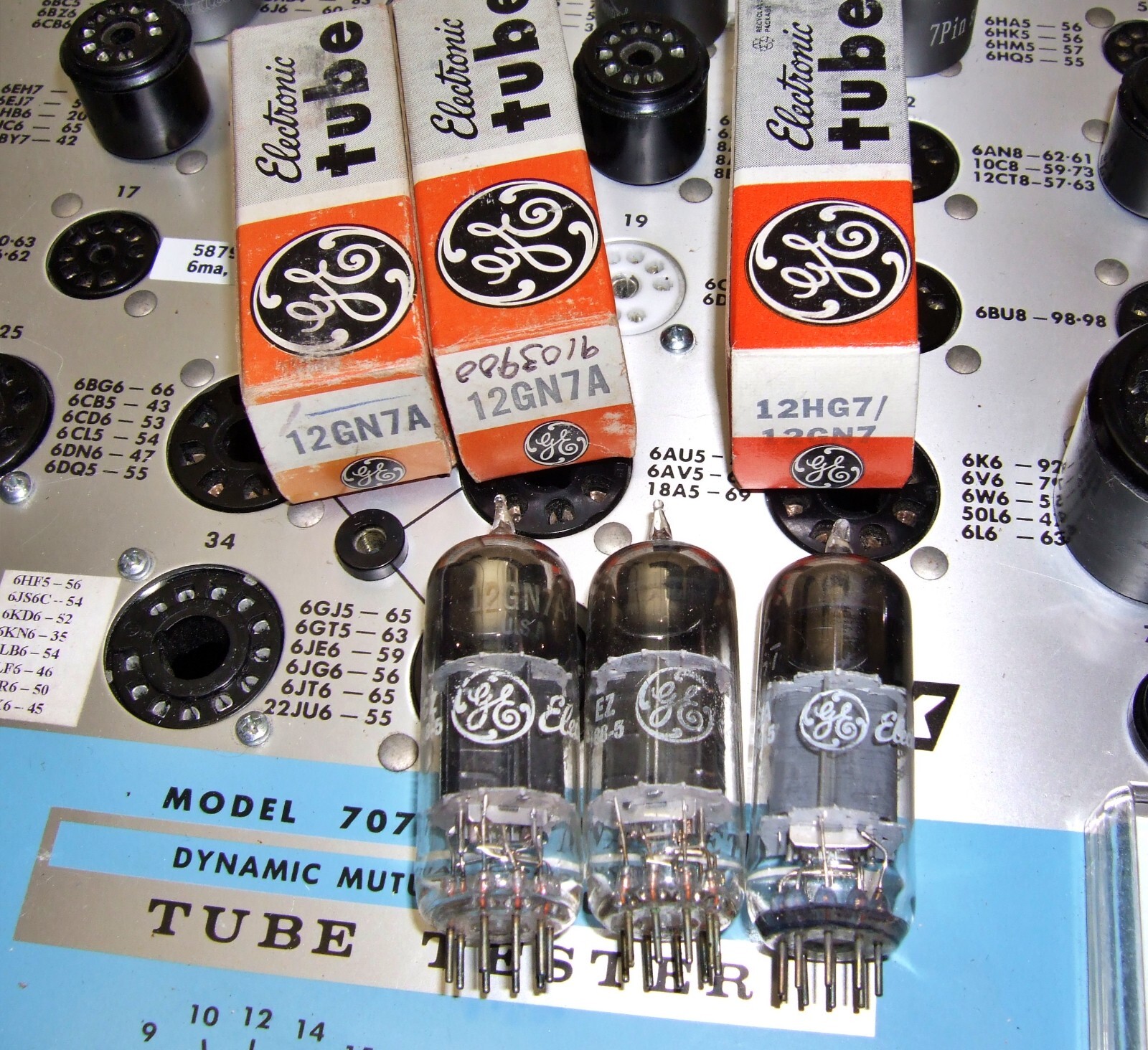 (3) 12HG7 / 12GN7A GE Vacuum Tubes NOS NIB NEW Tested Strong 2 have ...