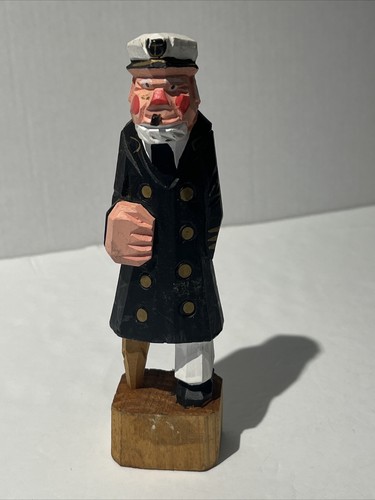 Wooden Sea Captain Sailor Carved Figure 8” Peg Leg Nautical Folk Art ...