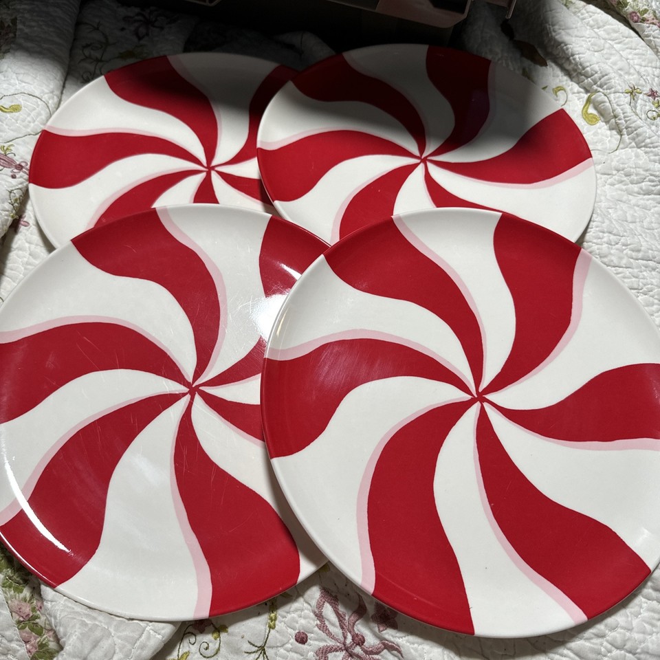 Set 4 Target PEPPERMINT APPETIZER PLATES bpa free plastic Christmas ...