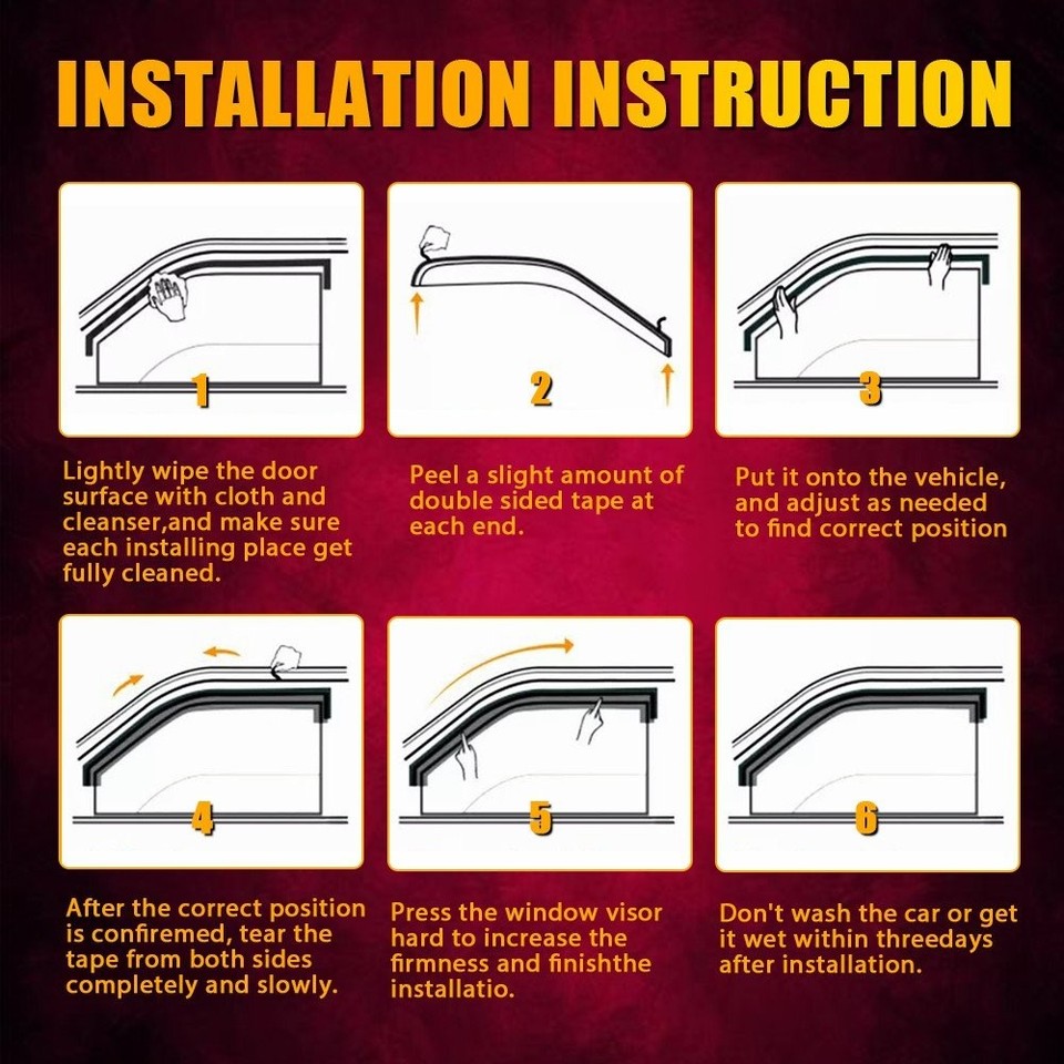 6PCS Window Visor Wind Deflector Set Front & Rear for Ford Kuga Mk2 ...