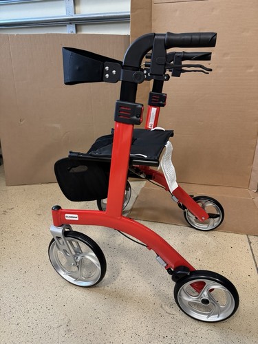 Medline European Style Lightweight Rollator with Backrest 300 lbs- Red ...