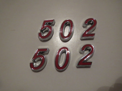 CHEVROLET 502 STROKER HOOD SCOOP FENDER TRUNK ENGINE ID EMBLEMS SET RED ...