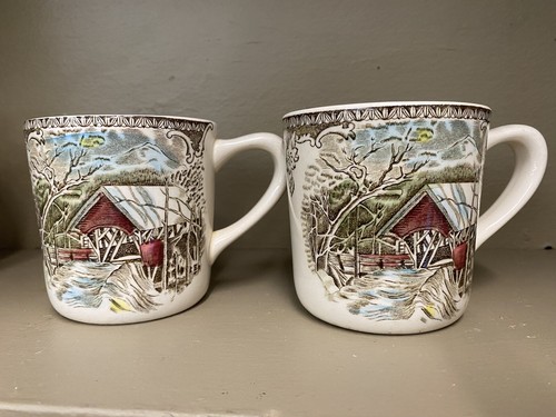 2 Johnson Brothers Friendly Village Coffee Mugs Covered Bridge Vintage | eBay