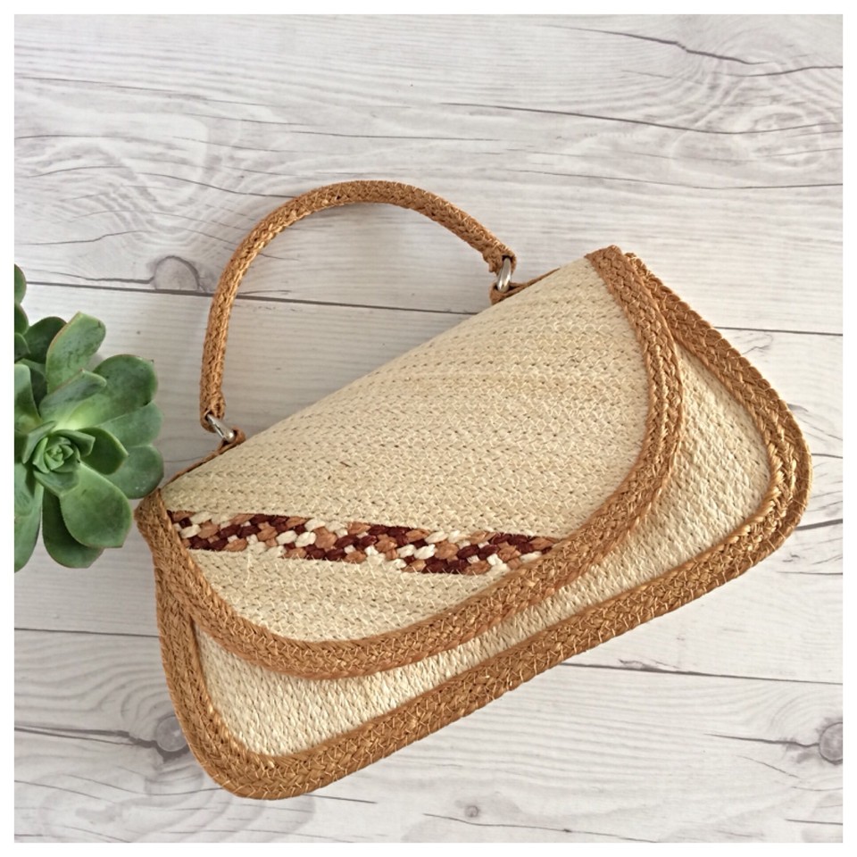 New Handwoven Straw Bag Ivory White Handbag Rectangular Woven Boho ...