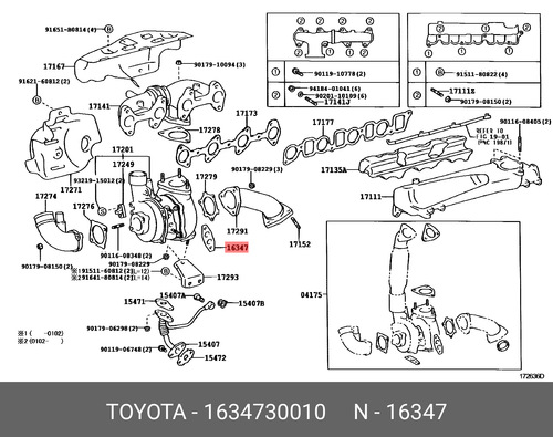 Genuine OE gasket, water by-pass, 1634730010 for TOYOTA 16347-30010 ...