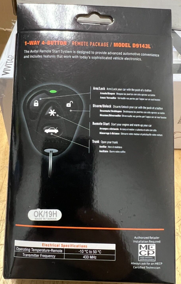 Avital D9143L 1-Way Remote Control Kit With Antenna For DS3 and DS4 ...