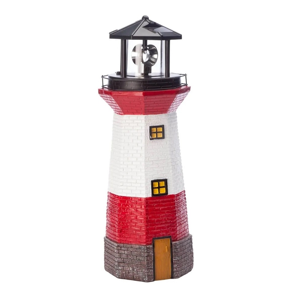 Solar Lighthouse Statue Outdoor Spinning Guiding Light Lawn Patio ...