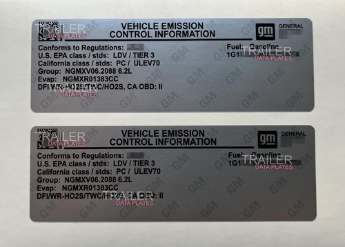 GM Vehicle Emission Control Information Decal Permanent Sticker ID Tag ...