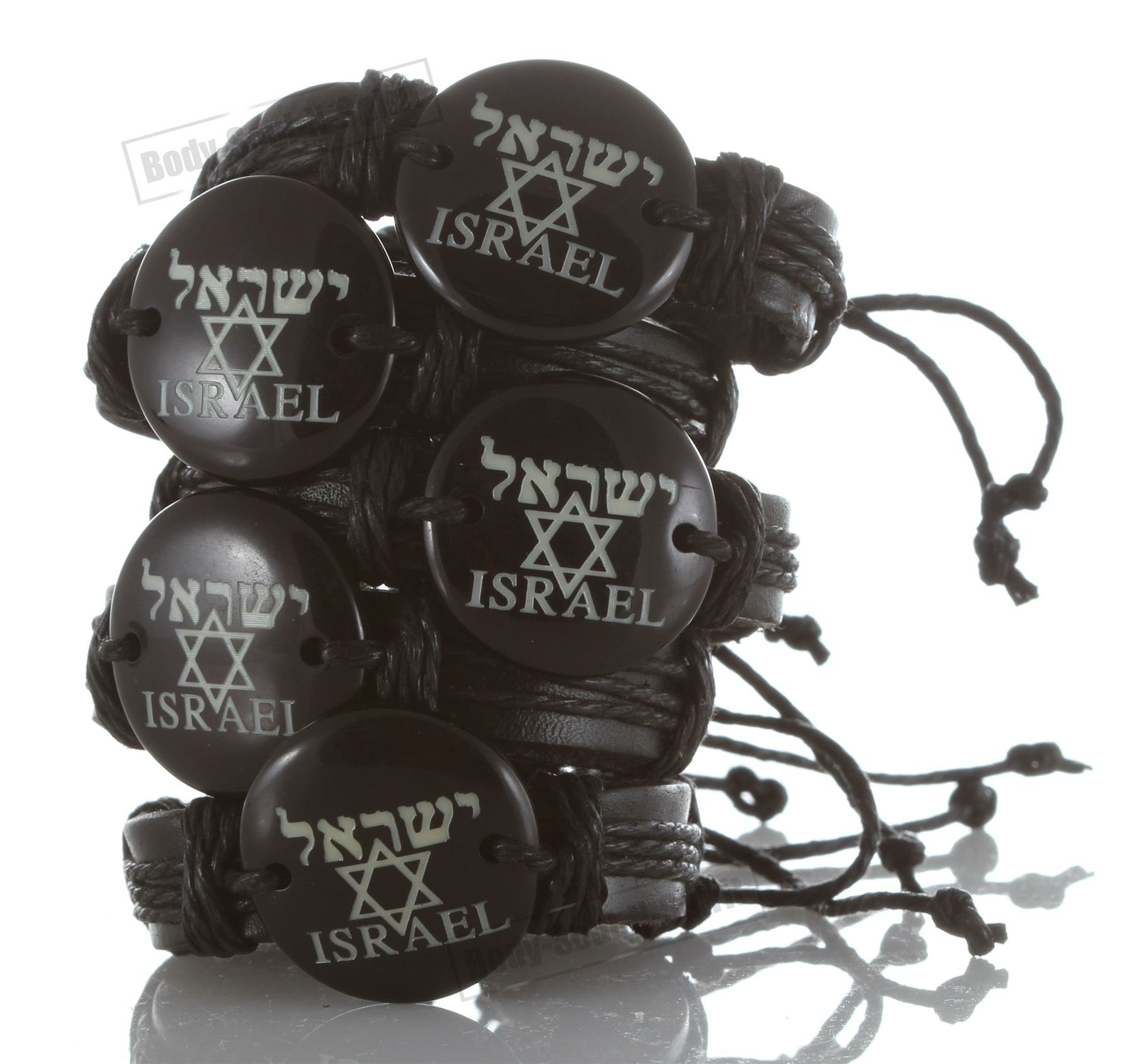 Black Israel Star of David Leather Bracelet Jewish Cuff Bangle ...