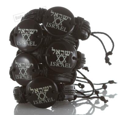 Black Israel Star of David Leather Bracelet Jewish Cuff Bangle ...