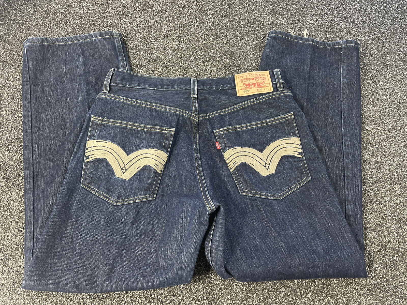 Levis 569 Embroidered Pocket Denim Jeans 33 x 32 Dark… - Gem