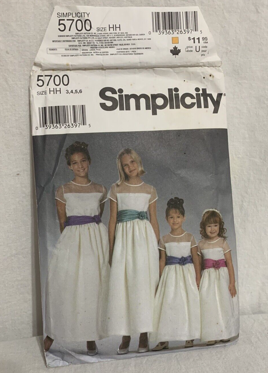 Simplicity Pattern 5700 Girl's Flower Girl Princess Gown Dress HH 3 4 5 ...