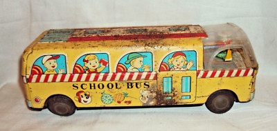 VINTAGE OLD TIN TOY FRICTION POWERED TOY MASTER SCHOOL BUS JAPAN ...