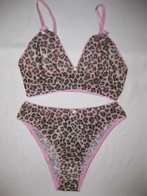 Romwe kawaii sheer leopard print mesh bralette & cheeky panties set S ...