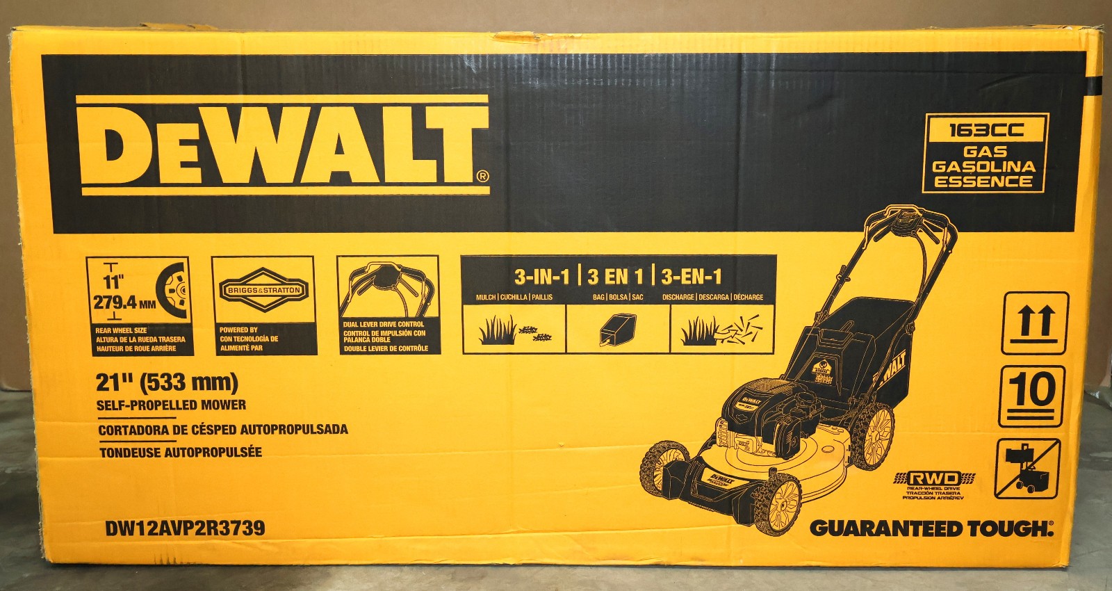 DEWALT 3-in-1 Gas Self Propelled Walk Behind Lawn Mower 21 in. 163cc W ...