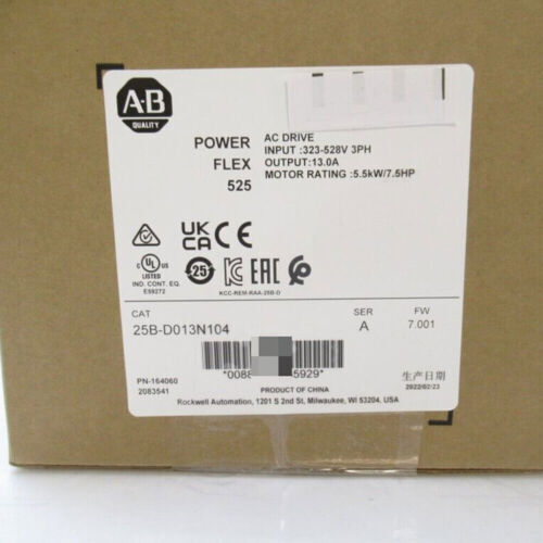 Allen-Bradley PowerFlex 525 5.5kW 7.5Hp AC Drive 25B-D013N104 New ...