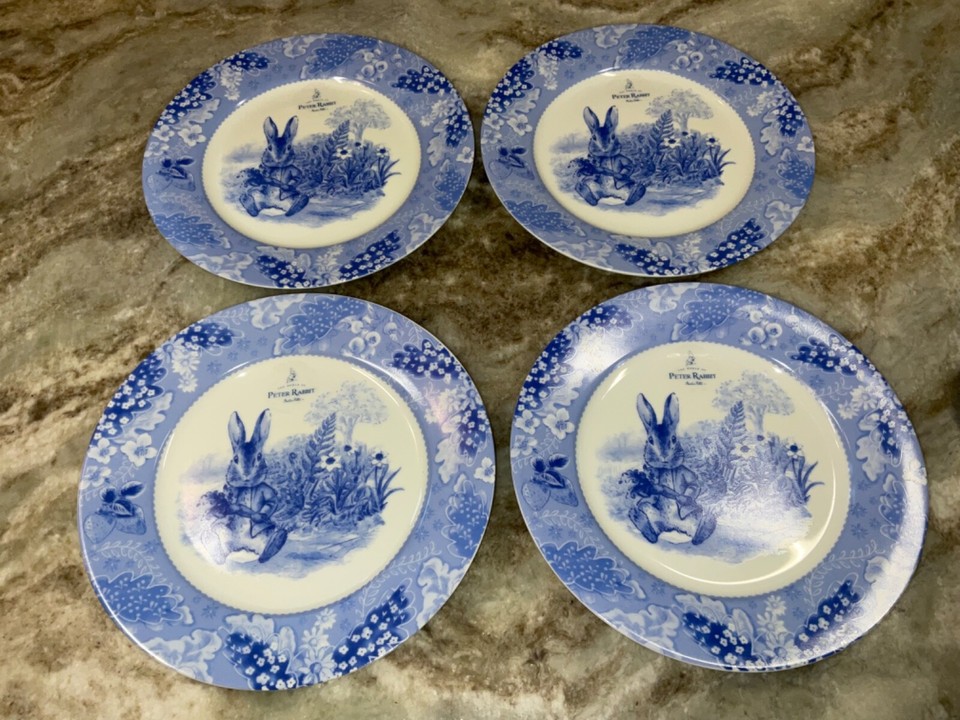 Peter Rabbit Blue Toile Lapin 8 Inch Salad Plates. Set Of 4 Beatrix ...