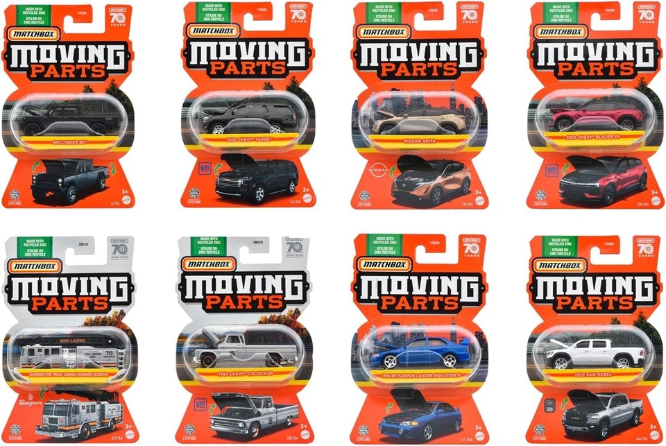 Mattel Matchbox Moving Parts Assortment 8 mini cars Box 988H-FWD28 ...