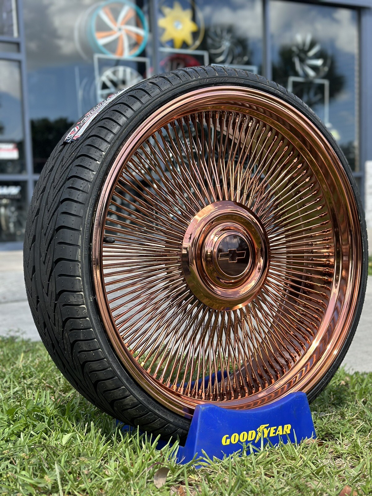 26" ROSE GOLD TRUE SPOKE CHEVY DONK G BODY 5X4.75 5X5 WHEELS AND TIRES ...