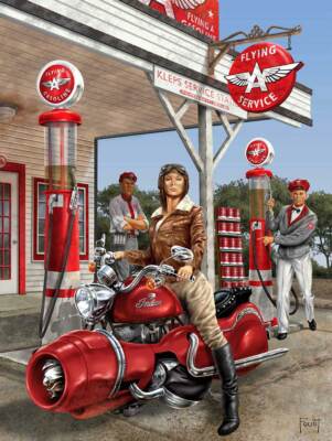 Flying A Service Station Futuristic Motorcycle Pin Up Metal Sign | eBay