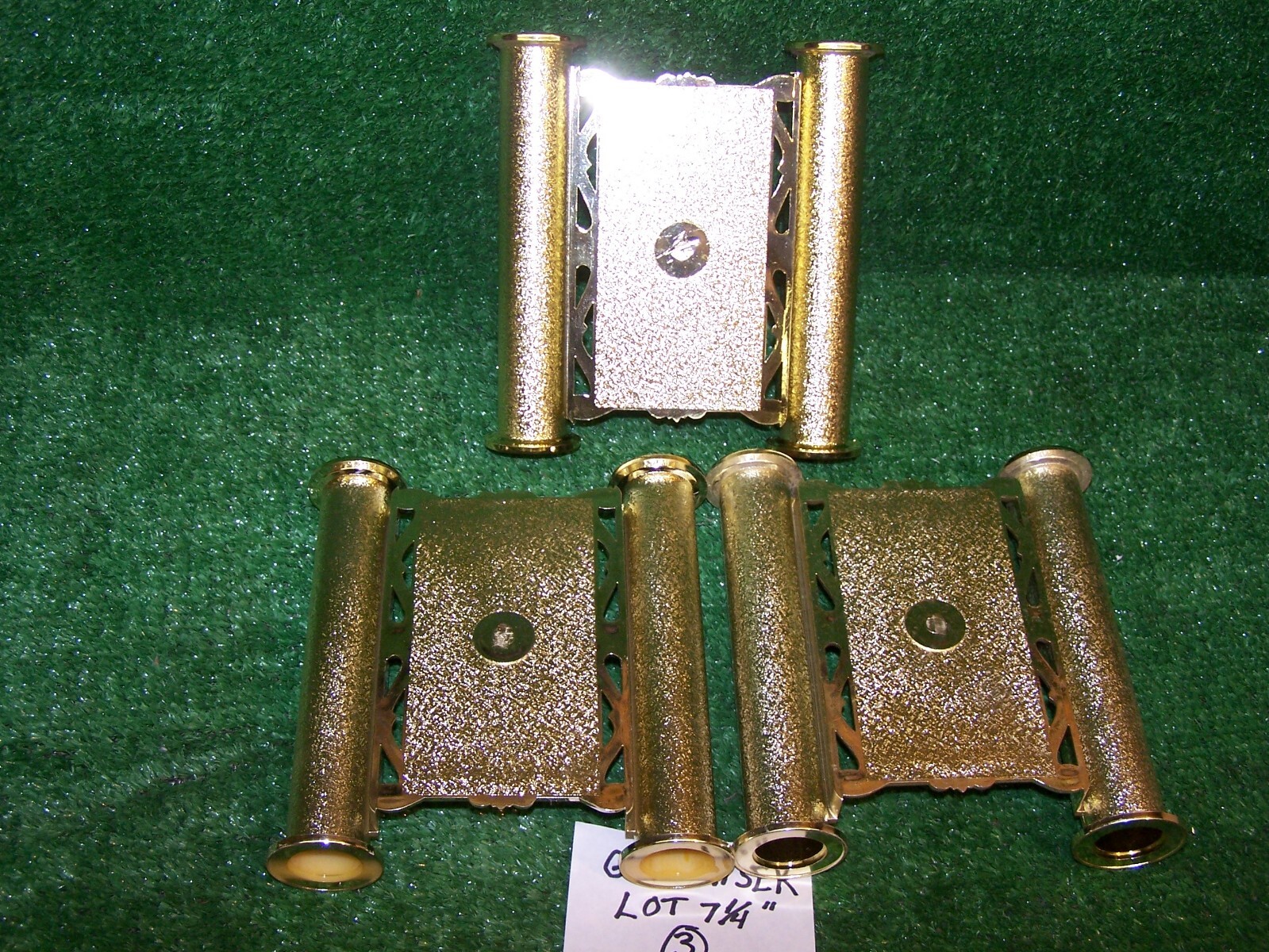 3 VINTAGE PLASTIC "GOLD TONE" DOUBLE TROPHY RISERS 7 1/4" MOTOR SPORTS ...