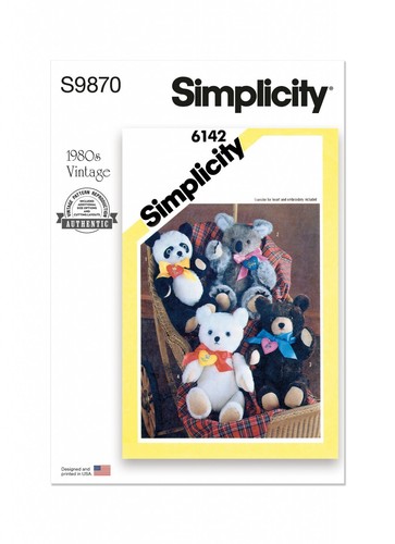 SIMPLICITY Sewing Pattern 9870 Toy Animals, Panda, Koala Bear, Teddy ...