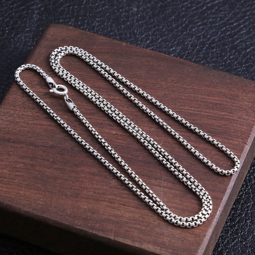 Solid 925 Sterling Silver Chain Women 2mm Square Box Link Necklace ...